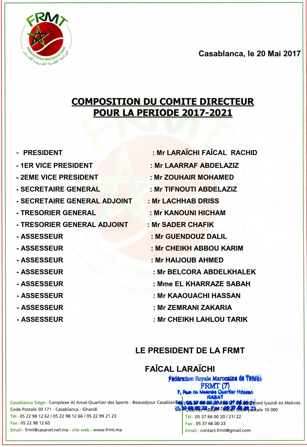 Comité Directeur – FRMT