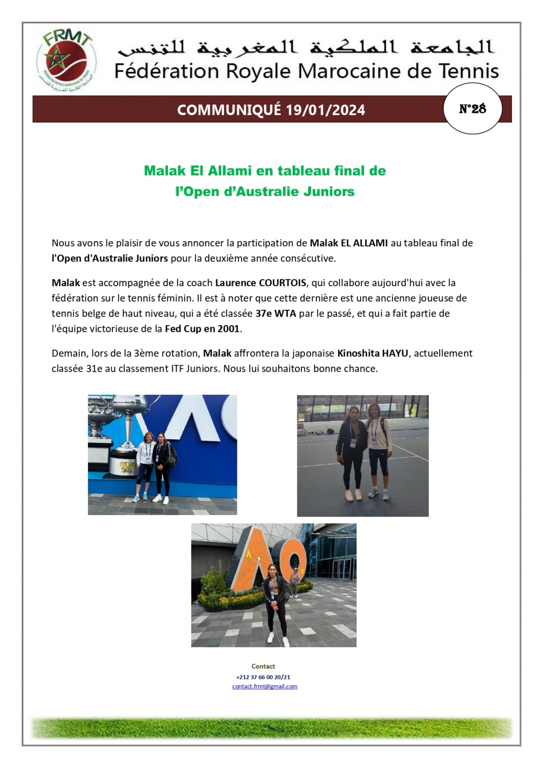 Malak El Allami en tableau final de l’Open d’Australie Juniors – FRMT