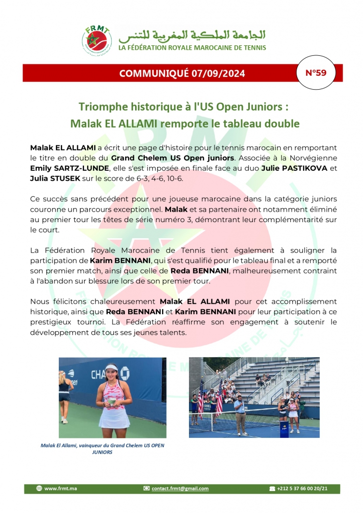 Triomphe historique à l’US Open Juniors : Malak El Allami remporte le ...