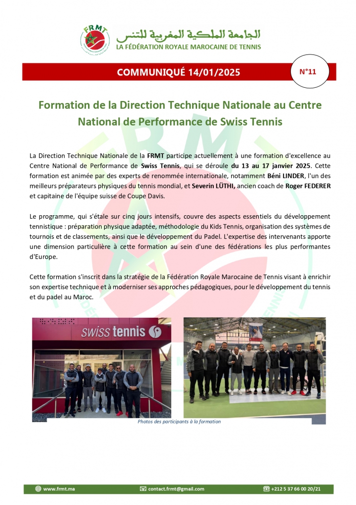 Formation de la DTN au centre National de Swiss Tennis – FRMT
